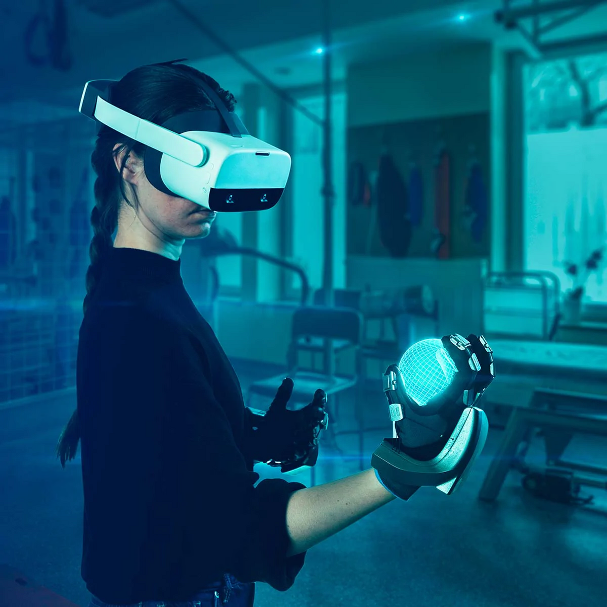 SenseGlove Nova Blue | Haptic Virtual Reality Gloves | Knoxlabs